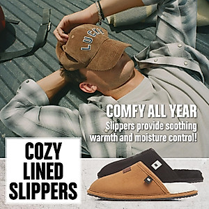 Lucky Brand Boys Slippers - Fuzzy Non Slip Memory Foam House Slippers for Kids - Plush Bedroom Shoes, Tan/2-3 Little Kid