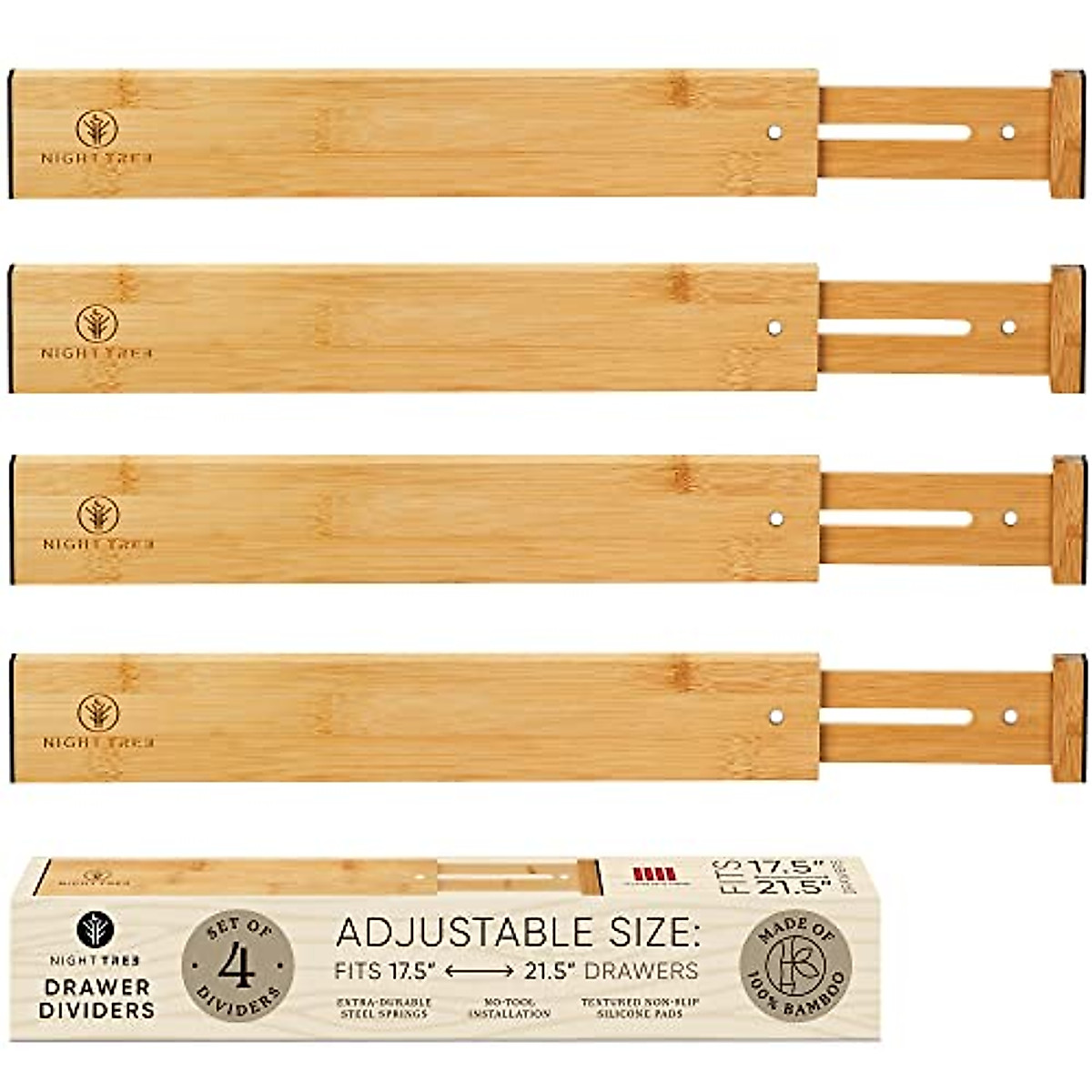 Bamboo drawer dividers expandable - wooden dividers separators Spring Loaded Drawer Organizer for Clothes, Kitchen Utensils, Bathroom and Dresser - Wood Dividers for Drawers - Keep Your Stuff Organized and Sorted [13.5" - 17.5"]