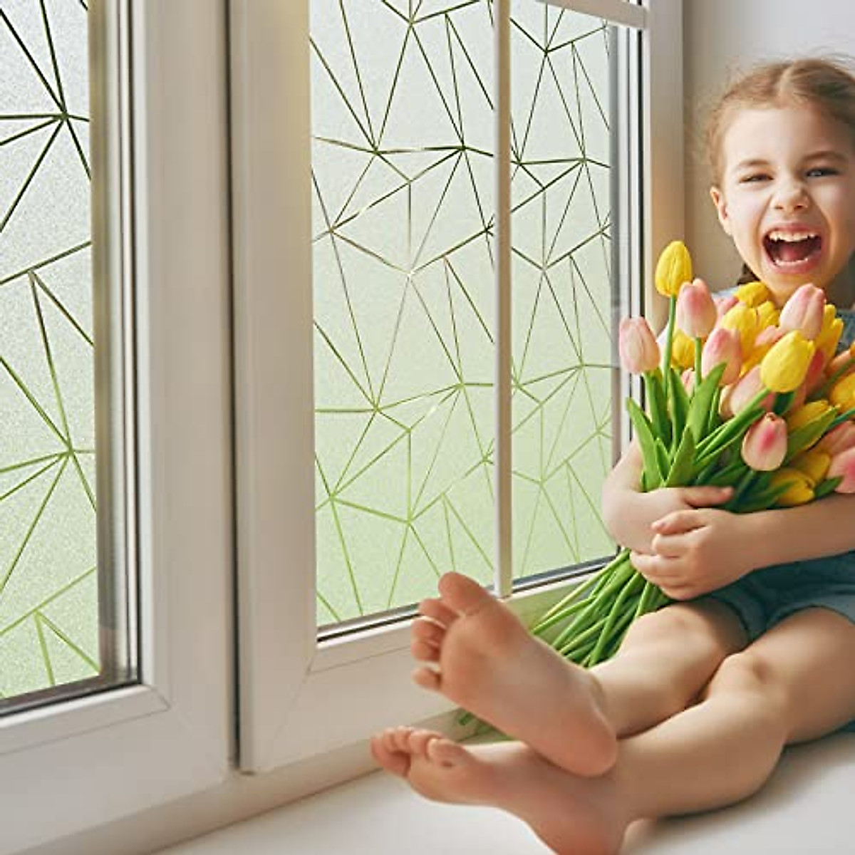 Beautysaid Window Privacy Film Frosted Glass Window Stickers: Bathroom Frosting Sun Blocking Static Cling Non-Adhesive Vinyl Removable Decorations Covers for Home Office 17.5x78.7inch