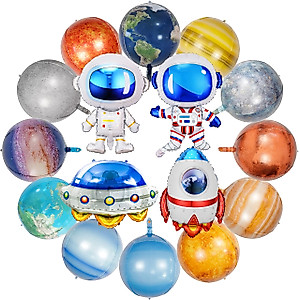 16 Pieces Galaxy Space Balloons - Large Outer Space Themed Balloon Rocket Spaceship Astronaut Galaxy Planet Inflatable Balloons for Kids Space Birthday Party Supplies Baby Shower Decorations