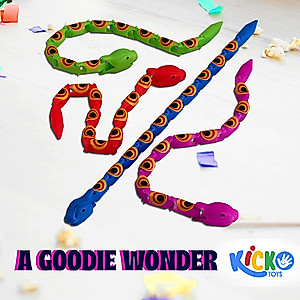Kicko Wacky Wiggly Jointed Snakes, 15 Inches - Fun and Educational Plastic Toys for Kids - Teach and Improve Motor Skills - Perfect Fidget Party Favor for Boys & Girls - Pack of 12