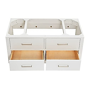 ARIEL 42" White Bathroom Vanity Base Cabinet, Single Sink Configuration, 2 Full Extension Dovetail Drawers, Brushed Nickel