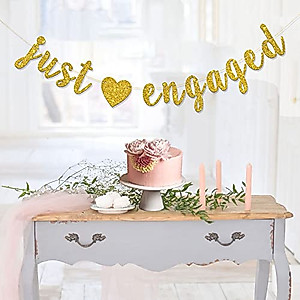 RoadSea Just Engaged Banner - Bachelorette Party Garland Supplies - Engagement - Hen Night Party Decorations - Gold Glitter