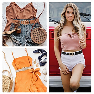 XZQTIVE 3 Pack Women's Leather Belts For Jeans Dresses Pants Fashion Ladies Waist Belt with Gold Buckle