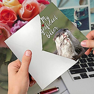 NobleWorks - Funny Anniversary Greeting Card - Romantic Spouse Humor, Married Couples Anniversary Notecard - Significant Otters C5528ANG