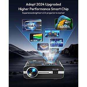 1000ANSI/13000Lm Outdoor Projector in Daylight,4K Smart Projector Apps Steaming Video, Ultra HD Home Theater Movie Projector 5G WiFi Bluetooth for iPhone Laptop,Android 9.0,2+16G Memory,LAN,HDMI USB