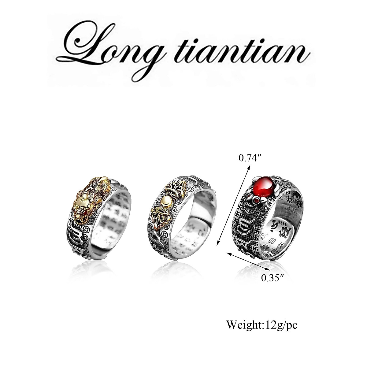 Feng Shui Ring Pixiu Ring Anillo Feng Shui Original Ring Mantra Amulet Protection Wealth Luck Ring Gifts for Men