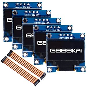 GeeekPi 5PCS 0.96 Inch OLED Module 12864 128x64 White Driver IIC Serial Display Board Module for Arduino, Raspberry Pi,Beagle Bone Black