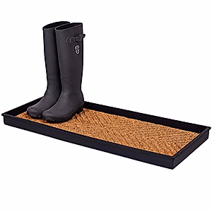 BIRDROCK Brands - Rubber Boot & Shoe Tray | Coir Insert | 34" x 14" | Waterproof Shoe Tray for entryway | Embossed Pattern