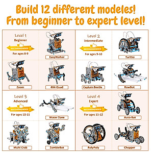 WISHKY TOYS STEM 12-in-1 Solar Robot Toys, Building Science Educational Experiment Kit for Kids Aged 8-12 | 190 Pcs Robotics kit for Kids, Young Engineer Gift for Boys Girls Aged 8-12 & Up