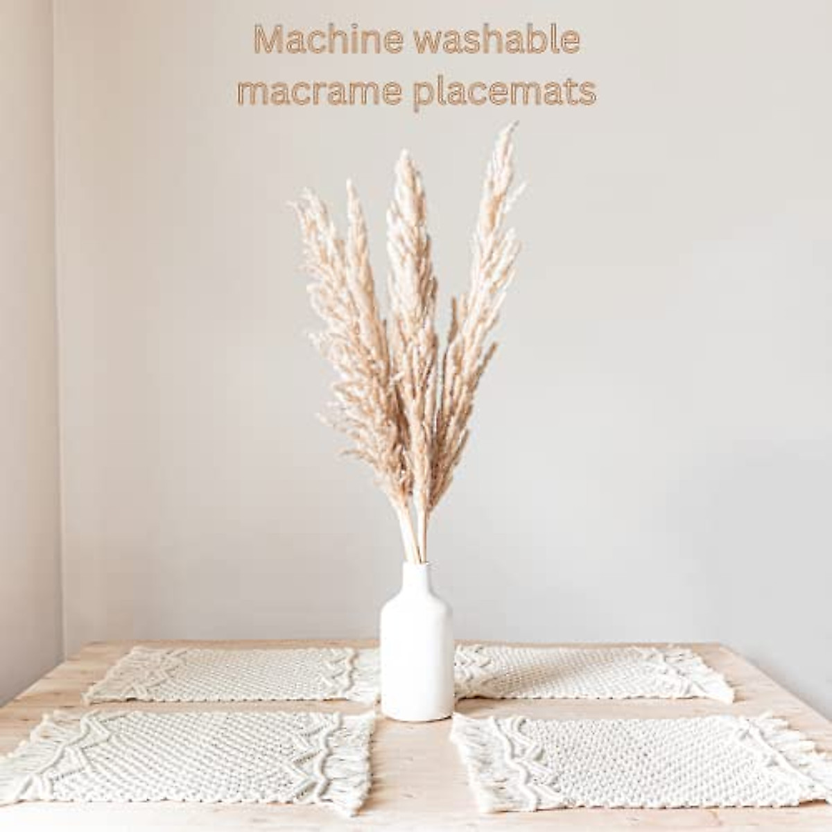 SnugLife Macrame Placemats Set of 4 - Handmade Cotton Woven Boho Placemats - Modern Farmhouse Fringe Placemats for Dining Table, Kitchen, Bohemian Wedding Décor, Rustic Natural Off White, 12”x18”