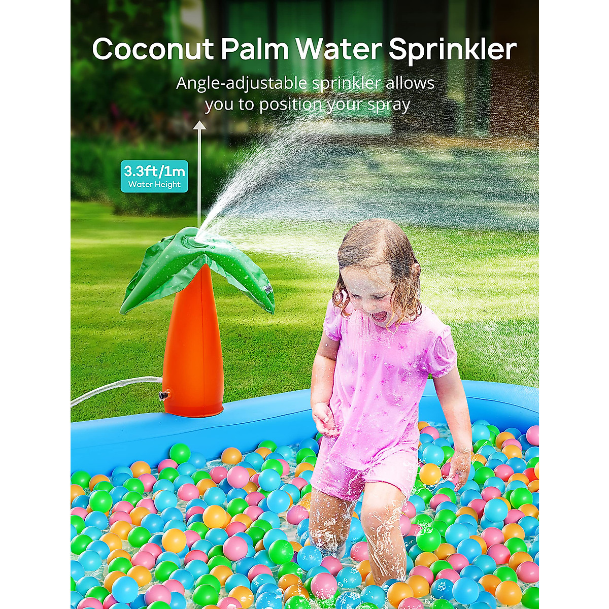 Kiddie Pool,Evajoy Inflatable Play Center Kiddie Pool with Slide, Wading Lounge Kids Pool, Coconut Palm Sprinkler, Ball Toss Game for Toddler, Kid Children, Garden Backyard Water Park, 95''x75''x40''