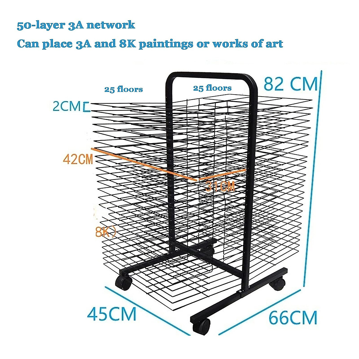 Art Drying Rack for Classroom Painting Crafts, 50Tier Art Drying Rack - Sturdy Metal Art Rack, Art Cart with Swivel Wheels Perfect for Classroom Art Studios and Home Use Gifts for Kids
