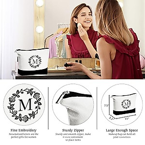 YOOLIFE Personalized Initial Canvas Tote Bag Gifts for Women, Gifts for Women Mom Birthday Beach Bag with Makeup Bag Pockets Friends Teacher Grandma Wedding Birthday Gifts Bridesmaid Bags D