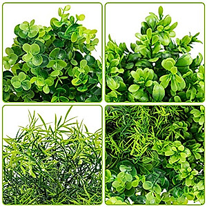 6 Bundles Artificial Greenery Stems Mixed Fake Plants Eucalyptus Rosemary Magnolia Stems Faux Plastic Artificial Plants for Outdoor Indoor Garden Home Window Box Decor
