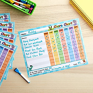 6 Pack Dry Erase Chore Chart for Kids, Reusable Behavior Reward Board with Self-Adhesive for Classroom, Monster Designs (14.5 x 11 in)