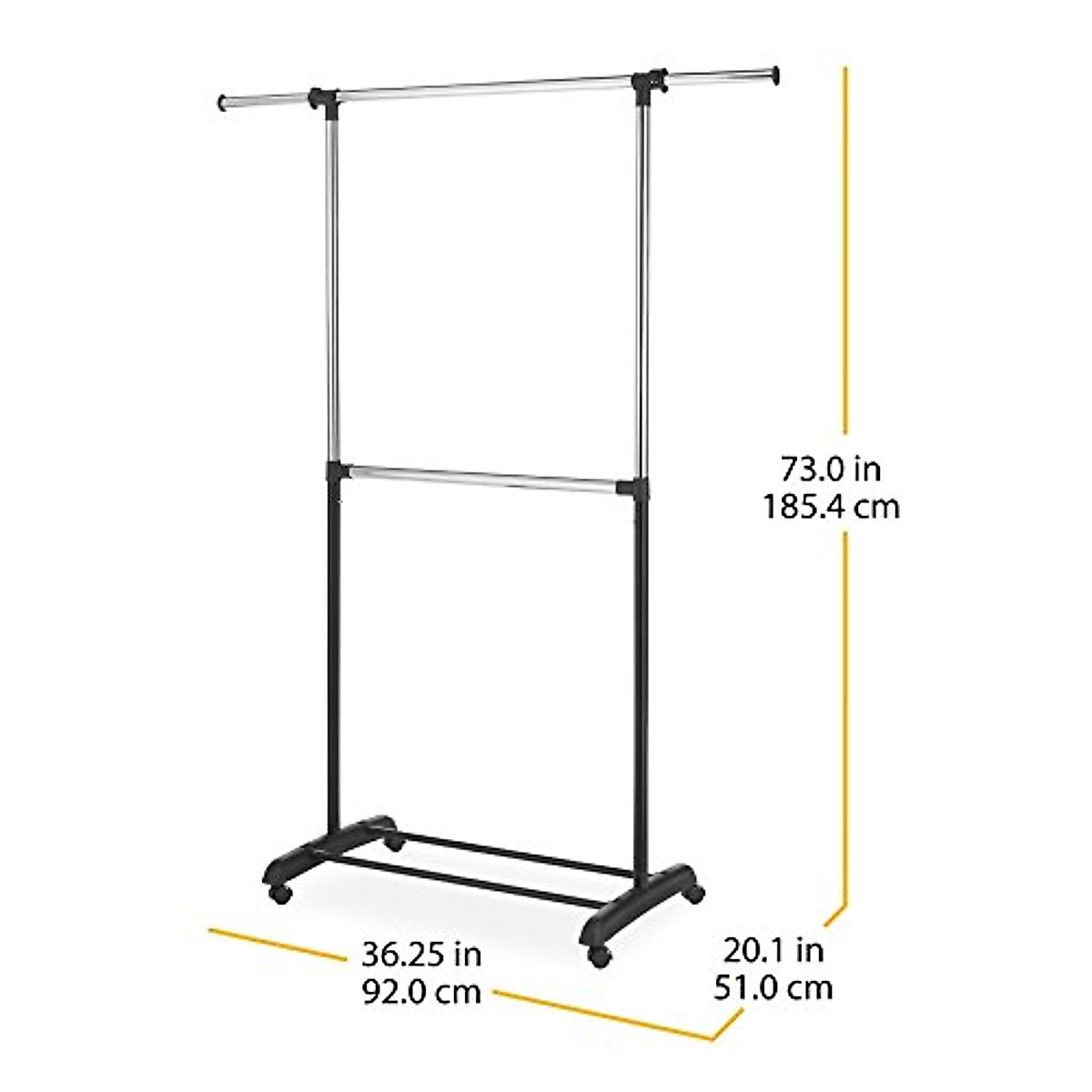 Whitmor Adjustable 2-Rod Garment Rack - Rolling Clothes Organizer - Black and Chrome