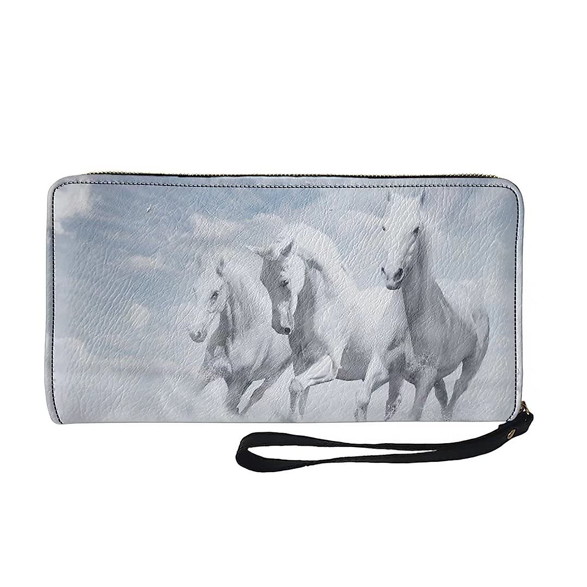 Dellukee Wallets for Women Horse Print PU Leather Card Holder Organizer Ladies Clutch Travel Purse Wristlet