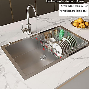 ESBOLM Dish Drainers for Inside Sink - Adjustable Over Sink Stainless Steel Dish Rack,Expandable 15.1" to 21.28" Dish Drying Rack,with Utensil Holder-X-Large(for 3-6 People)