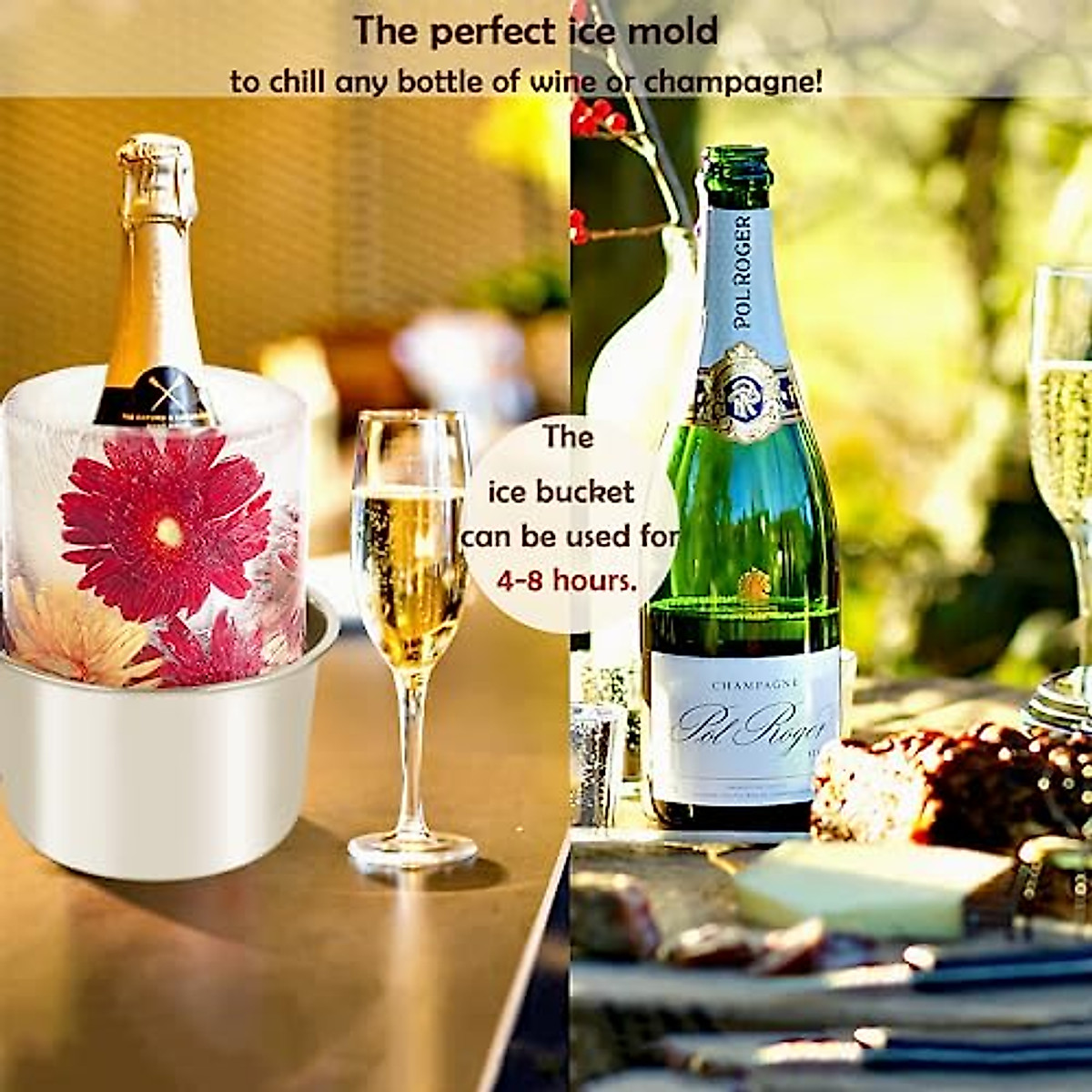 Fxswety Champagne Bucket Ice Mold Wine Bottle Chiller, DIY Your Own Wine Chiller Bucket with Flower Fruits Any Decoration for Special Parties Bar Holiday Wedding, Beautiful & Creative Decoration