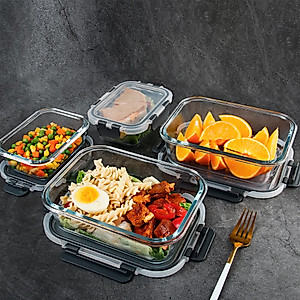 YANGNAY 8 Pack Glass Food Storage Containers, Glass Meal Prep Containers with Airtight Lids, Dishwasher/Freezer Safe Glass Containers, 2 sizes