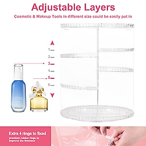 YIEZI 360 Degree Rotating Makeup Organizer,Large Capacity Make up Caddy Shelf,Acrylic Perfume Storage, Adjustable Skin Care Organisers for Dresser Tabletop and Bathroom, Clear (Diamond)