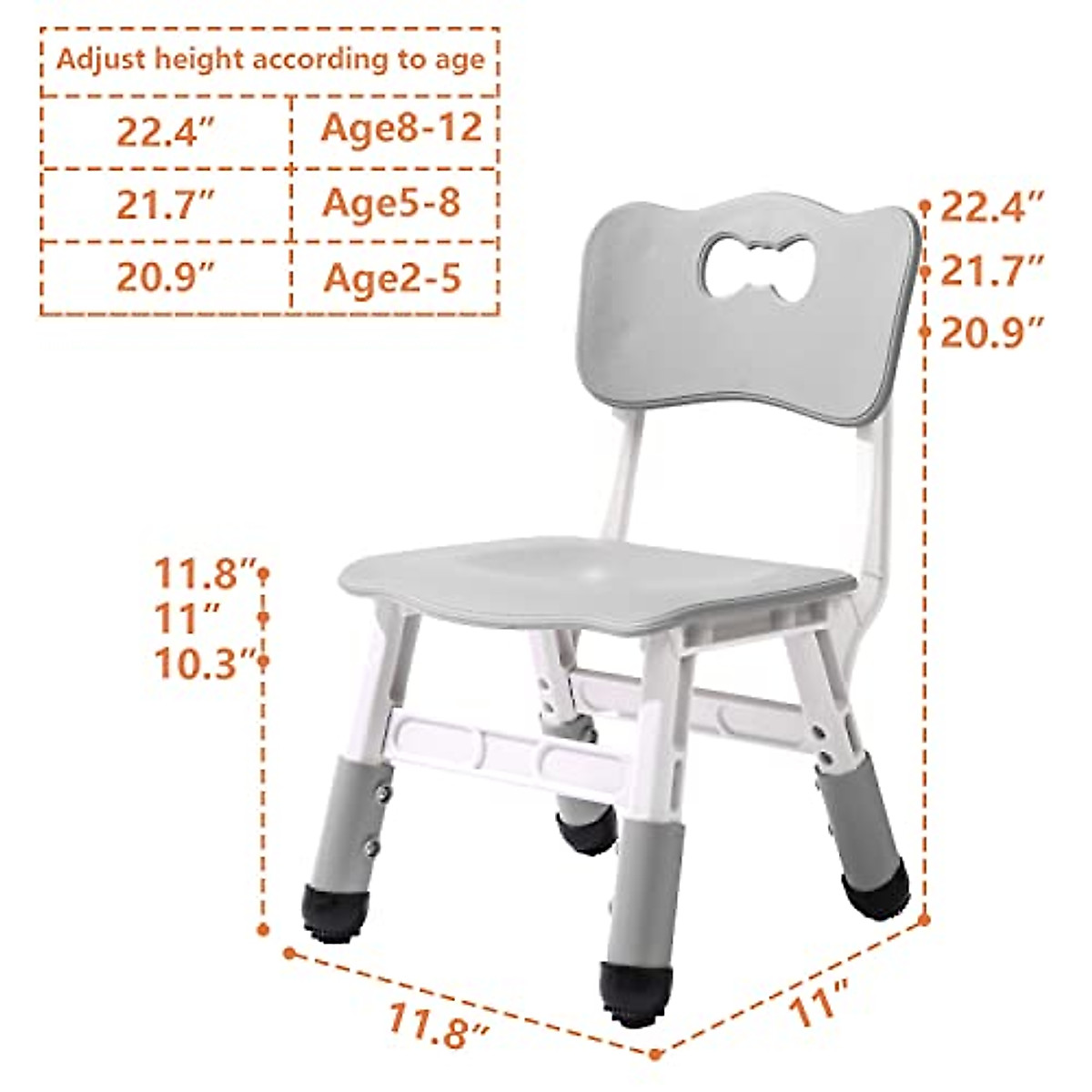 Adjustable Kid Chairs Indoor 3 Level Adjustable Suitable for Children Age 2-6. Maximum Load-Bearing 220LBS Suitable for Family Classroom and Nursery Child Seat Set (2-Pack-Grey)