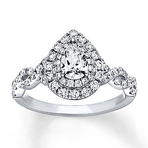 AHTAMOS Bridal Set 1-1/2 ct tw Pear-shaped Moissanite Engagement Rings for Women 925 Sterling Silver Size 6