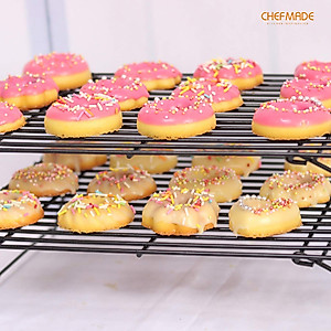 CHEFMADE Baking and Cooling Rack, 13.5-Inch Non-Stick Stackable Collapsible Rectangle Wire Rack for Oven Baking (Black)