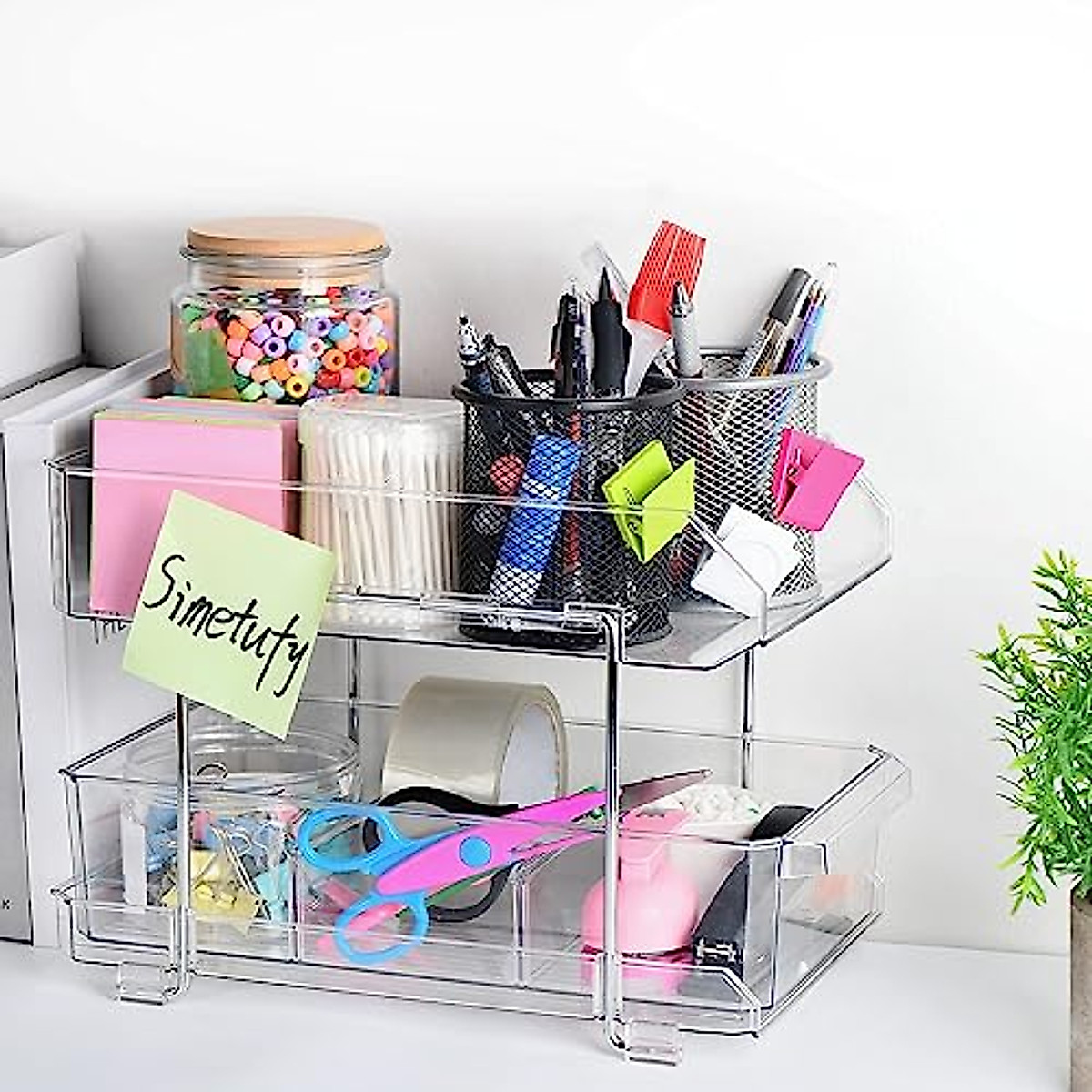 Frogued Desktop Rack 2 Tier Clear Organizer with Dividers, Multi-Purpose Slide-Out Storage Container for Bathroom and Kitchen Counter, Medicine Cabinet Storage Bins, Under Sink Closet Organization Cl