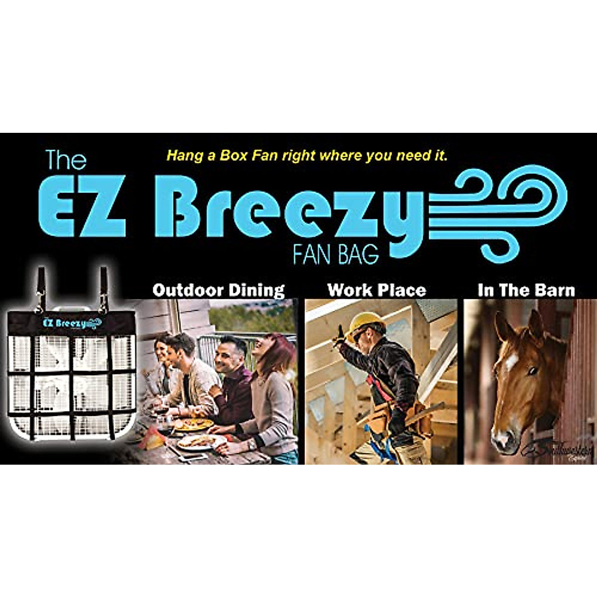Southwestern Equine EZ Breezy Box Fan Holder, Horse Stall Classic Fan Bag, Stable Supplies, Horse Fan (Black)