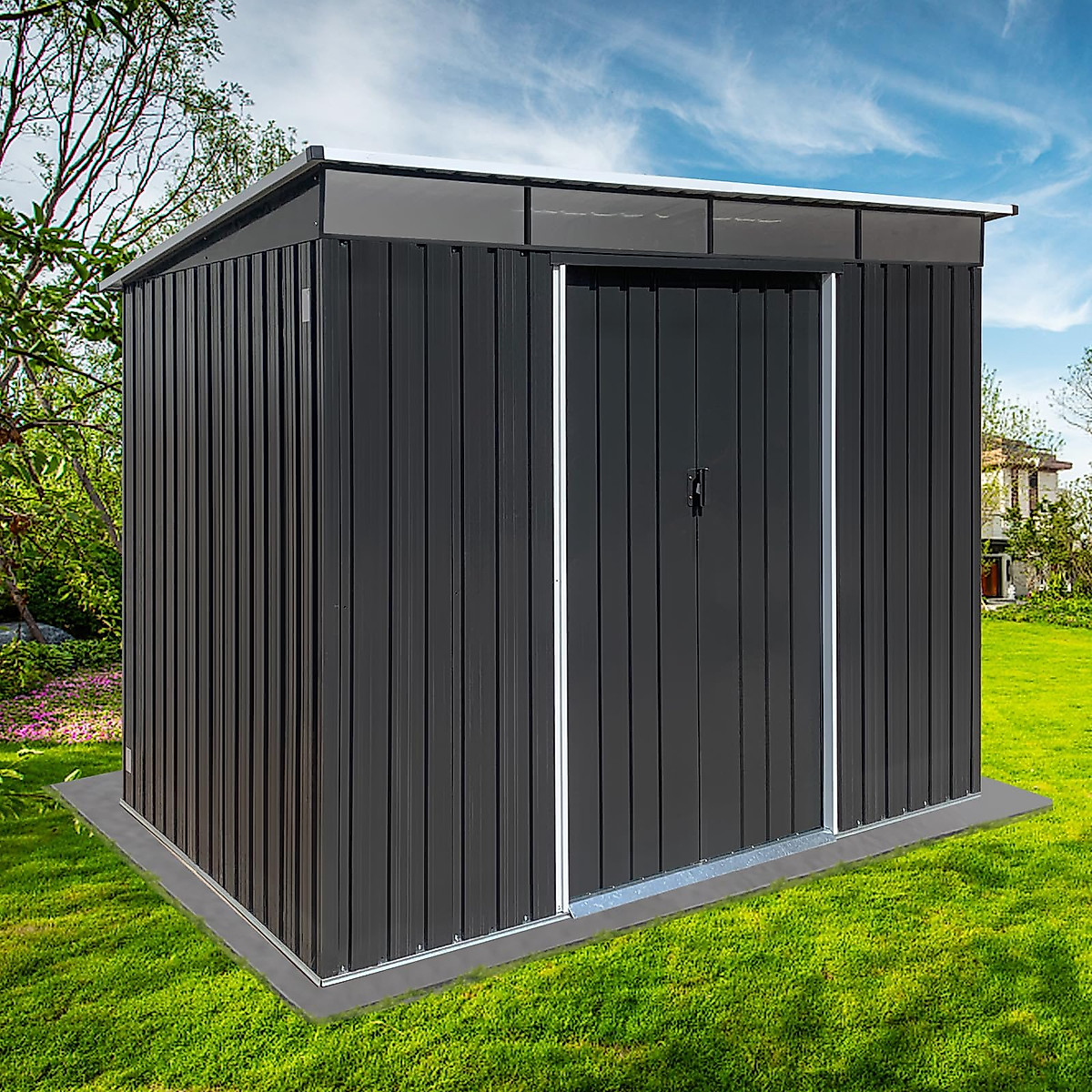 HOMLOVLY 8FT x 6FT Sheds Outdoor Storage Shed,Metal Garden Shed,Waterproof Garden Storage Tool Shed with Lockable Door,for Bike Backyard Patio,Lawn and Outside,Black