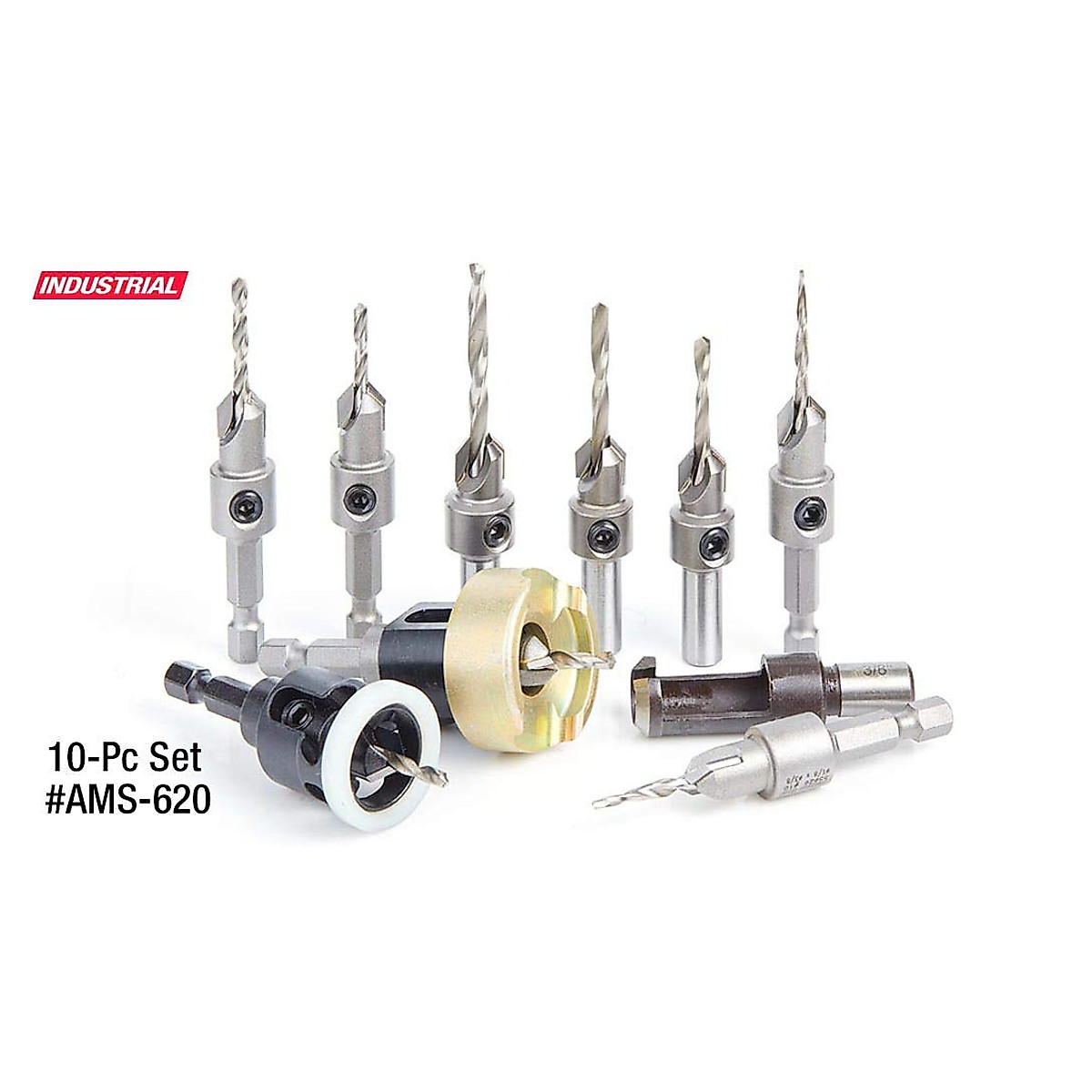 Amana Tool AMS-621 3-Pc Carbide Tipped Countersink with Adjustable Depth Stop and No-Thrust No Marring Ball Bearing Set