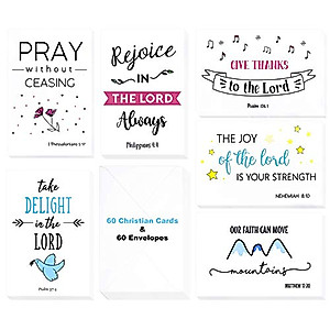 60 Christian Greeting Cards - Inspirational Bible Verse Greeting Cards -Motivational Religious Greeting Cards- 60 Scripture Greeting Cards with 60 Envelopes- 4 x 6 Inch