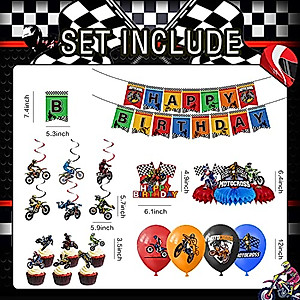 Dirt Bike Party Decorations, Motocross Birthday Party Supplies Includes Banner, Cake Toppers, Hanging Decorations, Balloons, Dirt Bike Party Supplies, Motorcycle Extreme Sports Party Decorations