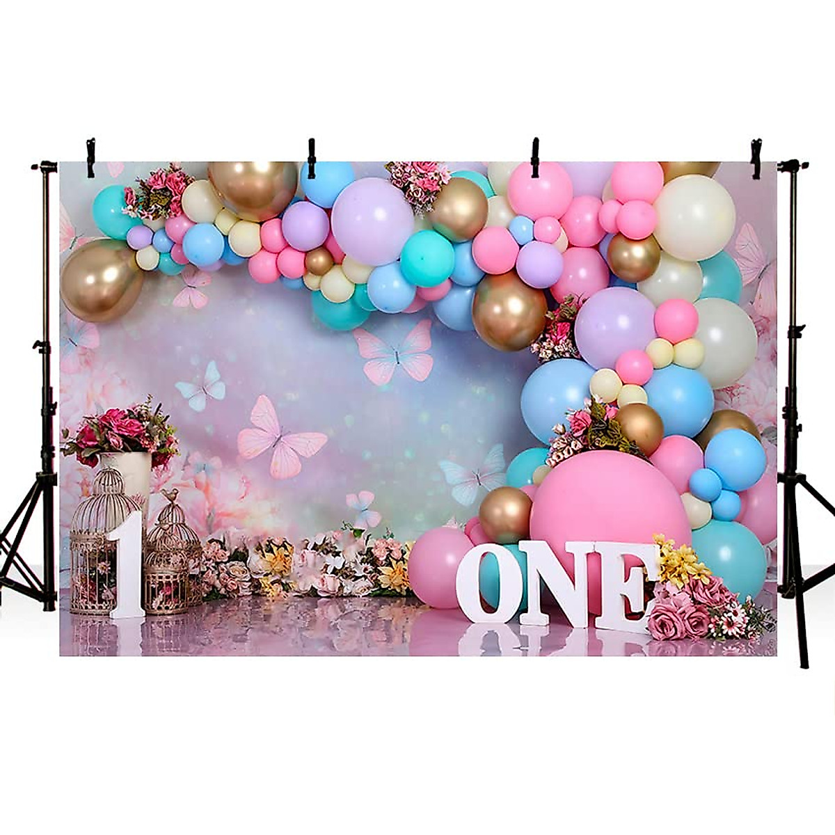 First Birthday Backdrop for Girl 1st One Year Old First Birthday Cake Smash Decor Backdrop Photo Studio Photography Background Photoshoot(7x5ft)