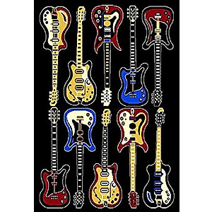 Champion Rugs Modern Electric Guitars Rock and ROLL Music Theme Area Rug (5’ 3” X 7’ 5”)
