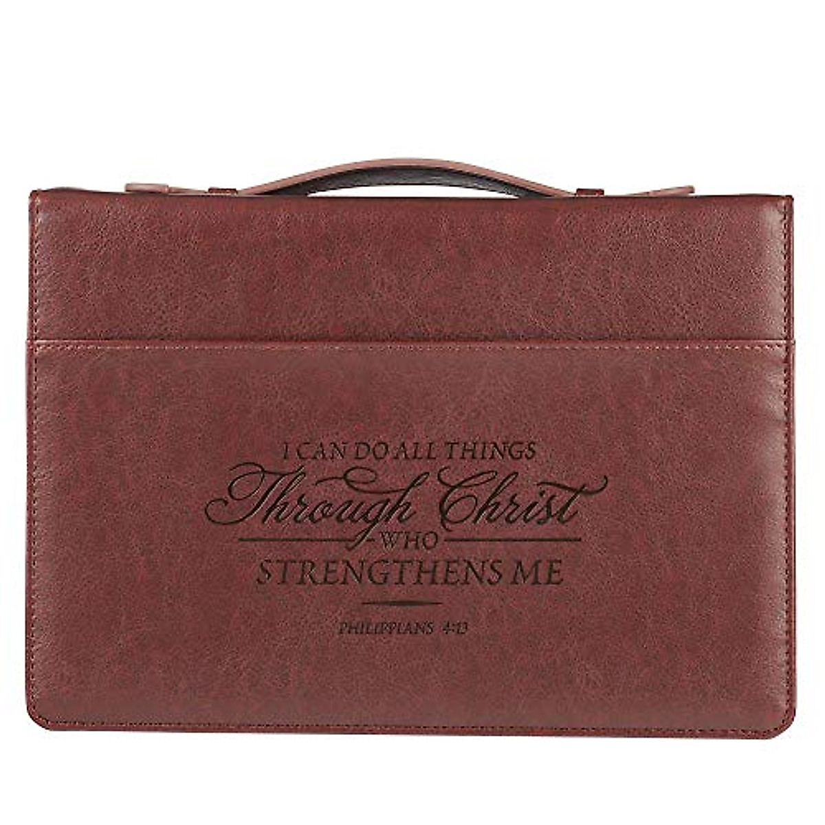 Christian Art Gifts Men's Classic Bible Cover I Can Do All Things Forest Philippians 4:13, Brown Faux Leather, Medium