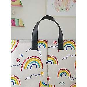 HUAYEE Colorful Rainbow Rectangular Storage Bin Shelf Basket Canvas Fabric Toy Box,Waterproof Coating Nursery Hamper with Handles,Gift Basket for Home,Office,Clothes,Books(Rainbow)