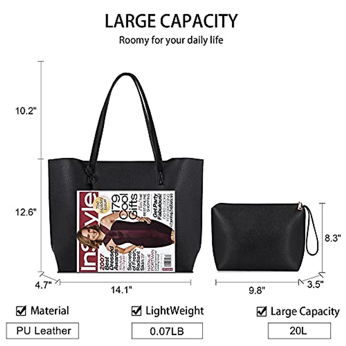 Tote Bag for Women Leather Purses and Handbags Tassel Shoulder Bag Purse Set 2pcs (Black)