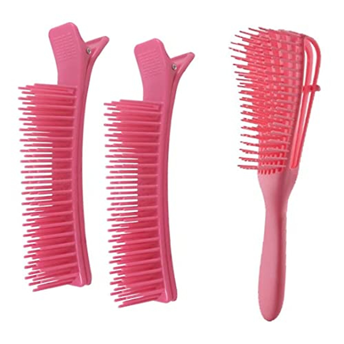 Mix Match Detangling Hair Brush Set Detangler Comb for Women, Men and Kids - Wet & Dry – Removes Knots and Tangles, Best for Thick and Curly Hair – Pain Free 3 Pcs No Slip Professional Hair Salon Styling Grip Comb Clips/Brush for Coloring and Braiding all