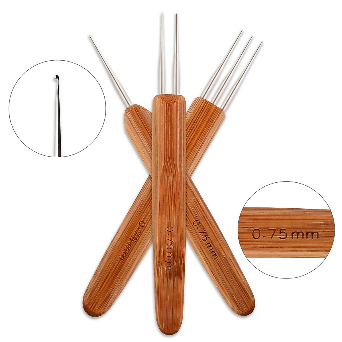 Sunshane 6 Pieces Dreadlock Crochet Hook 0.5mm 0.75 mm Needle Weaving Crochet, Include 1 Hook, 2 Hooks, 3 Hooks for Braid Craft