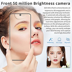 S30 Ultra Cellphones 5G Smartphone 6800mAh 8GB RAM 256GB ROM 7.0 in Face Unlock Cell Phone 50MP 108MP Mobile Phones Android Global Version,White-256GB