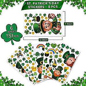 151PCS Happy St. Patrick's Day Window Clings Decorations,St. Patrick's Decal Window Sticker for Glass Decor,Gnome Leprechaun Footprints Holiday Party Door Decorations