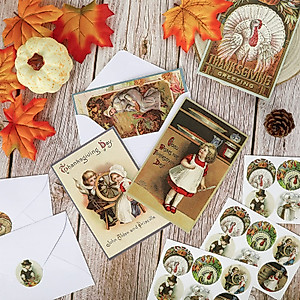 AnyDesign 48 Pack Vintage Fall Greeting Cards with Envelope Stickers 12 Designs Thanksgiving Cards Retro Autumn Harvest Thank You Note Cards for Wedding Baby Shower Supplies, 4 x 6 In