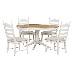 Quarte 5-Piece Retro Round Dining Table Set with Wood Extendable Dining Table and 4 Upholstered Dining Chairs, Compact Table Set for Small Kitchen Room (Off White/Extendable)