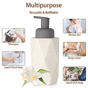 Sumnacon Ceramic Foam Hand Dispenser- Hexagon Shape Soap Dispenser Lotion Hand Pump Dispenser, Elegant Hand Soap Dispenser for Kichen Bathroom Office Countertop, Beige
