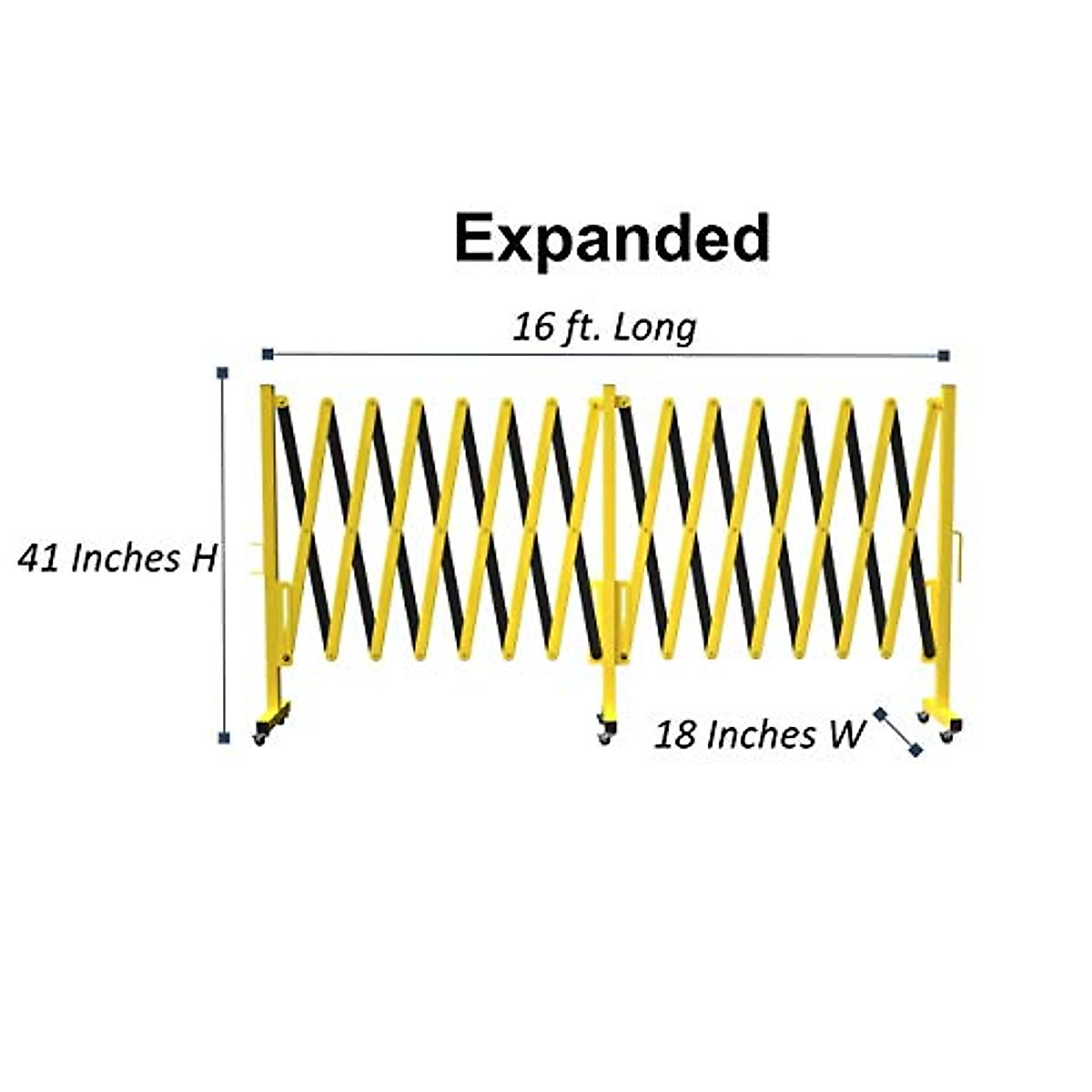Trafford Industrial Expandable Metal Barricade, 16 Feet, Yellow and Black, Mobile Safety Barrier Gate, Retractable Traffic Fence