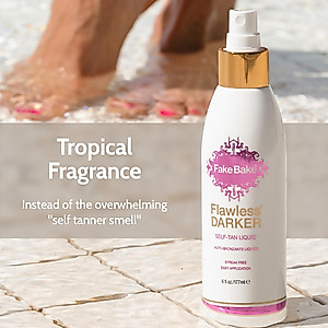 Fake Bake Flawless Darker Self-Tanning Liquid Streak-Free, Long-Lasting Natural Glow For All Skin Tones - Sunless Tanner Includes Professional Mitt For Easy Application, Black Coconut Scent - 6 oz