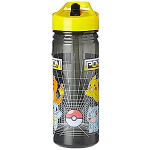Pokemon Plastic Drinking BPA Free Water Bottle with Removable Straw, Pikachu Print, Leakproof Lid, Reusable, Lightweight, Durable Perfect for Kids & Adults-600ml, Multi, One Size